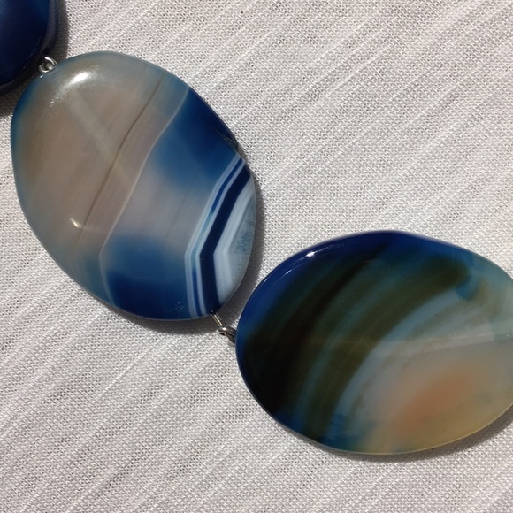 Benard | Jewelry | Fire Blue Agate Oval Flat Bead Necklace | Poshmark